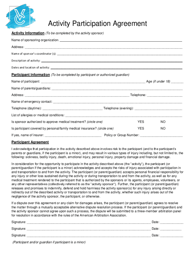 Fillable Online Sample Camper Activity Participation Agreement Fax Email Print - pdfFiller