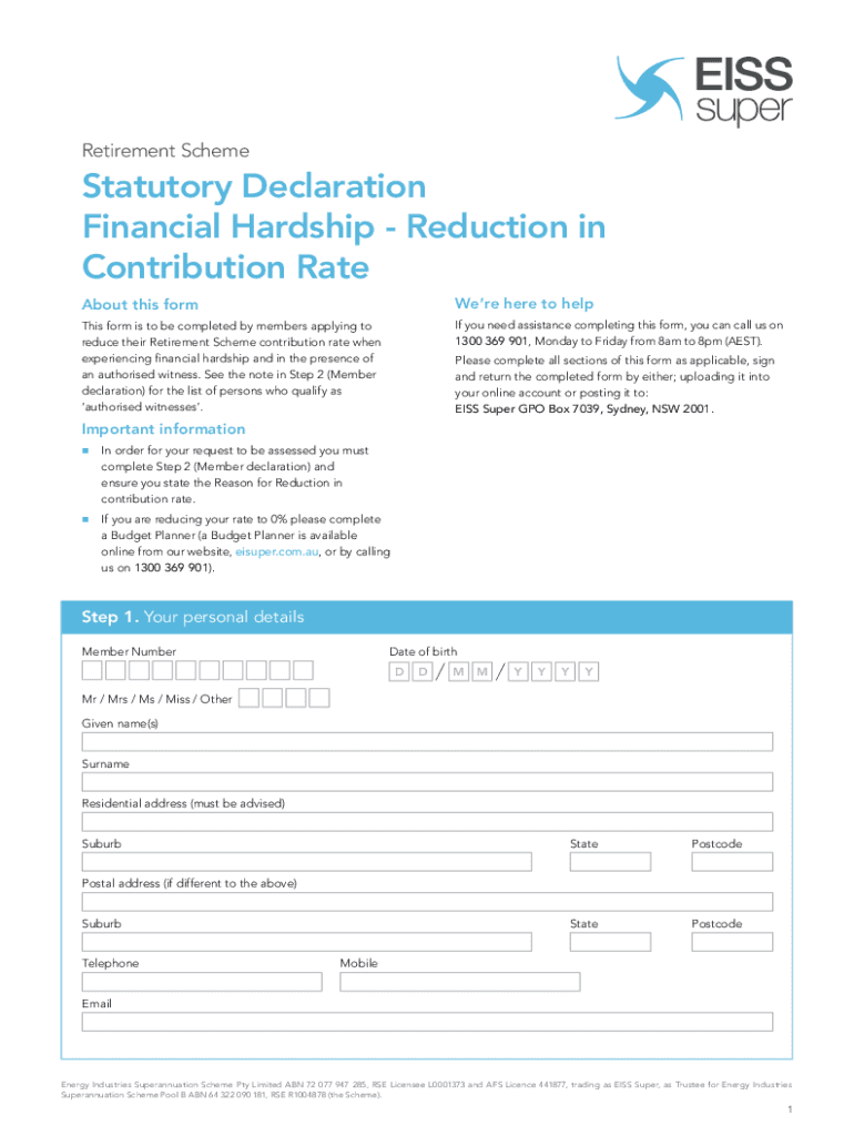 Fillable Online Retirement Scheme Statutory Declaration Financial Hardship ... Fax Email Print ...