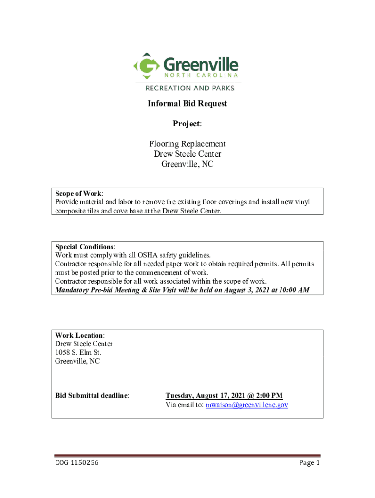 Fillable Online Informal Bid Request Project: Flooring Replacement Drew ...
