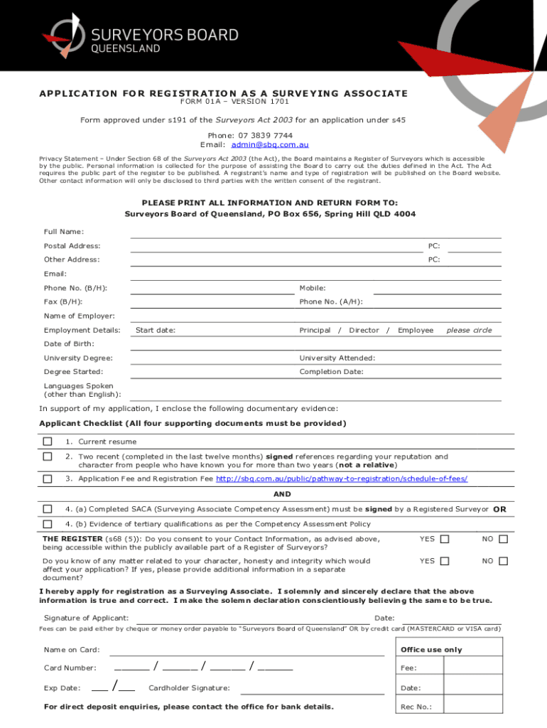 Fillable Online APPLICATION FOR REGISTRATION AS A SURVEYING ASSOCIATE Fax Email Print - pdfFiller
