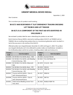 Fillable Online URGENT MEDICAL DEVICE RECALL - narescue.com Fax Email ...
