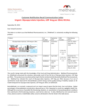 Fillable Online Customer Notification Recall Communication Letter Fax ...