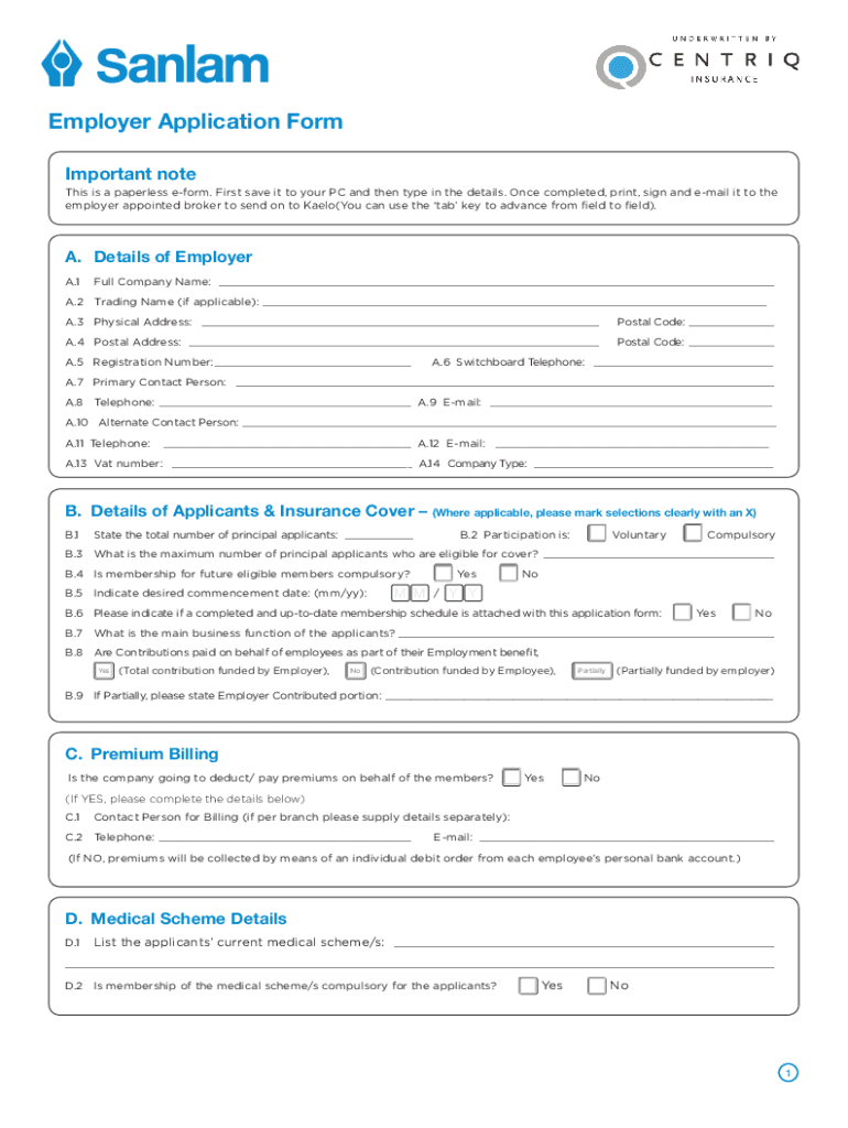 Fillable Online Employer Application Form - Sanlam Fax Email Print - pdfFiller