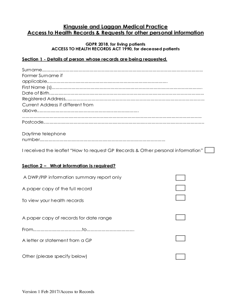 Fillable Online Kingussie and Laggan Medical Practice Access to Health ...