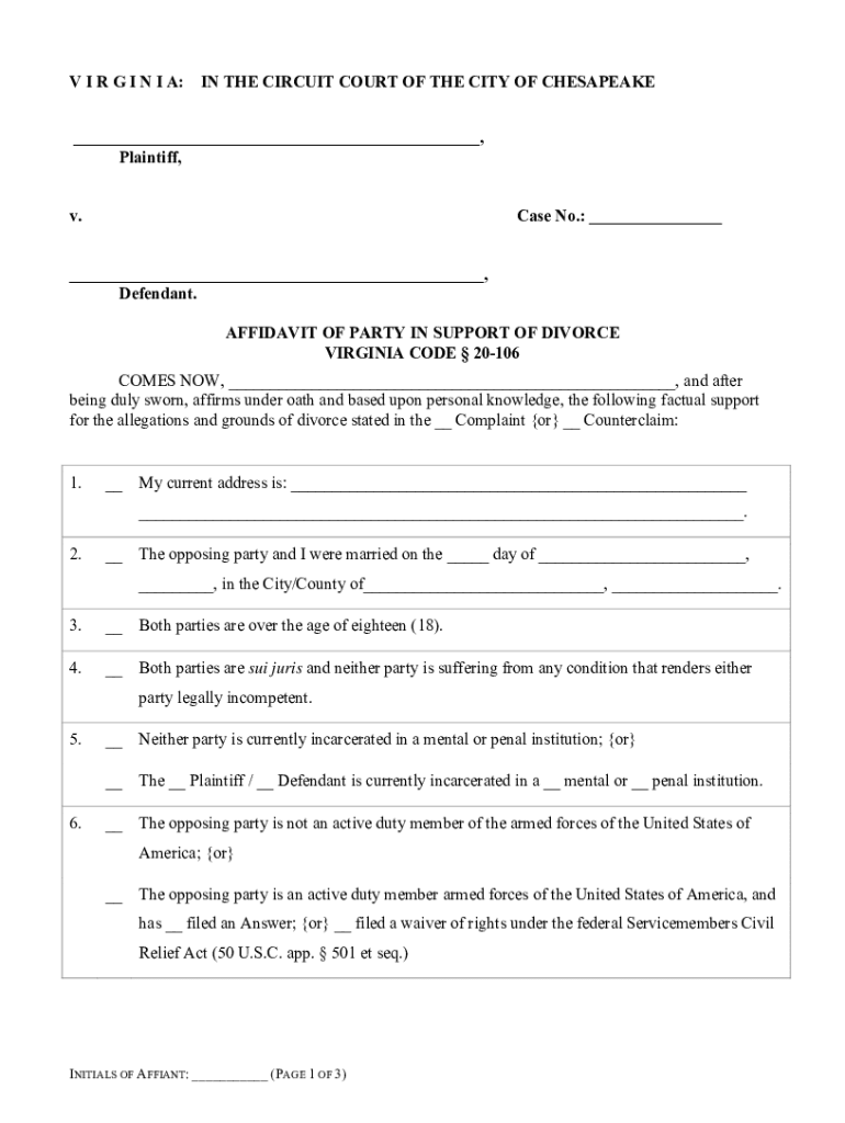 Fillable Online Virginia Affidavit - Fill Online, Printable, Fillable ...