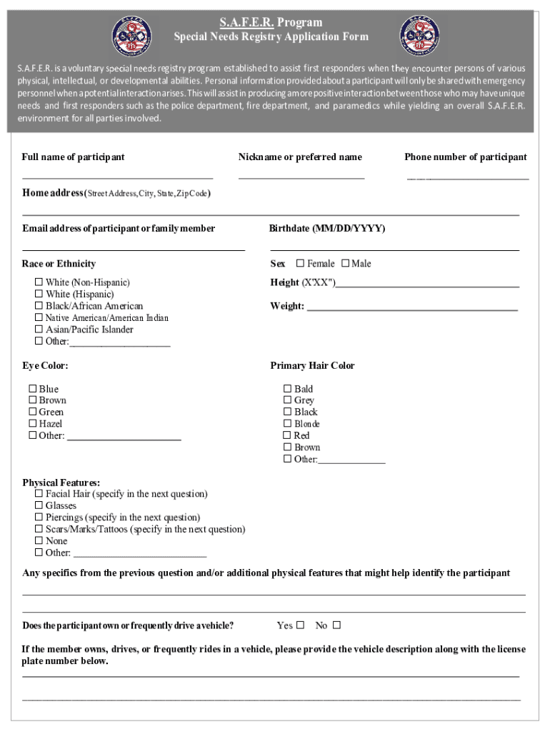 Fillable Online SAFER application and release Word editable double ...