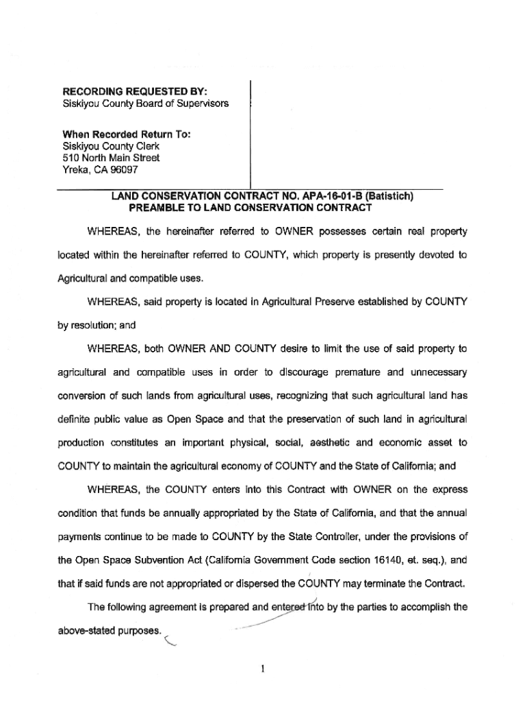 Fillable Online RECORDING REQUESTED BY: PREAMBLE TO LAND CONSERVATION ...