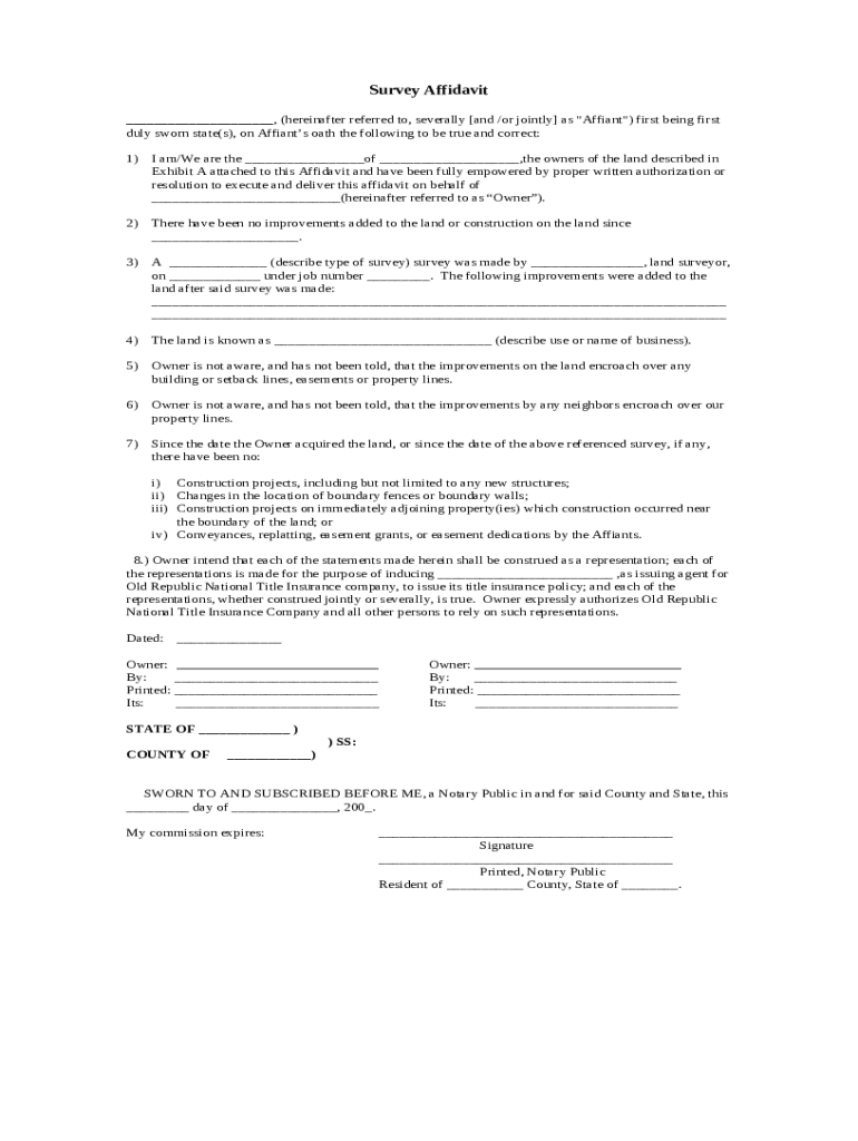 Affidavit Concerning Encroachments and Property Boundary Issues Doc Template | pdfFiller
