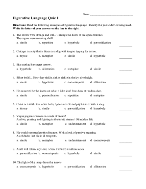 Fillable Online Figurative Language Quiz 1 - Ereading Worksheets Fax ...