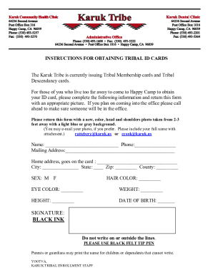 Fillable Online INSTRUCTIONS FOR OBTAINING TRIBAL ID CARDS 2 Fax Email ...