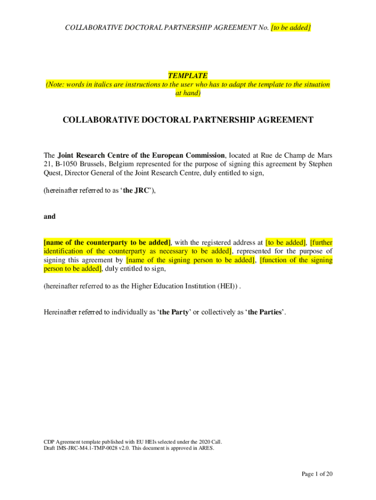 Fillable Online ec europa COLLABORATIVE DOCTORAL PARTNERSHIP AGREEMENT Fax Email Print - pdfFiller