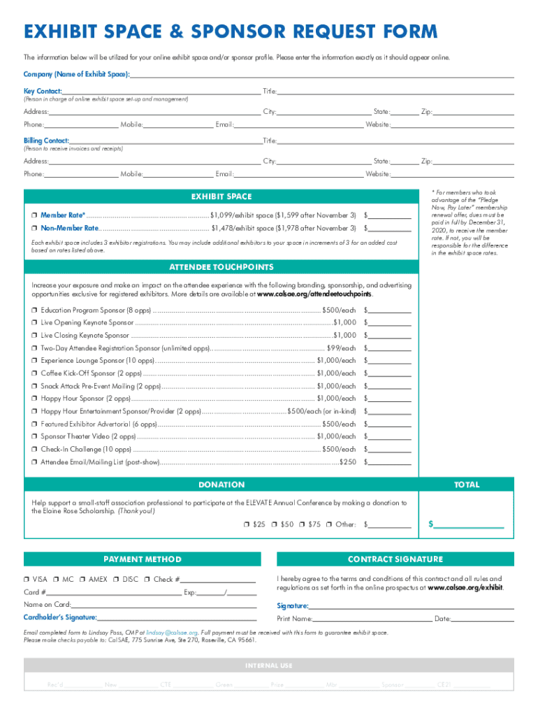 Fillable Online EXHIBIT SPACE & SPONSOR REQUEST FORM Fax Email Print - pdfFiller