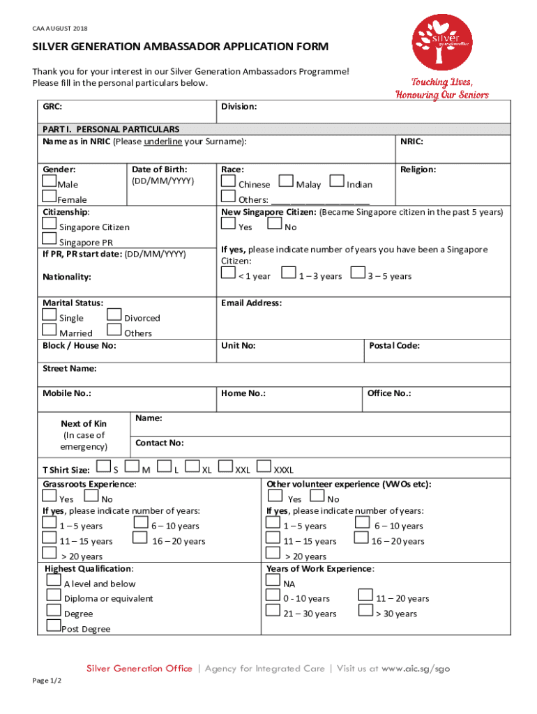 Fillable Online Application Form for SG Ambassador Fax Email Print ...