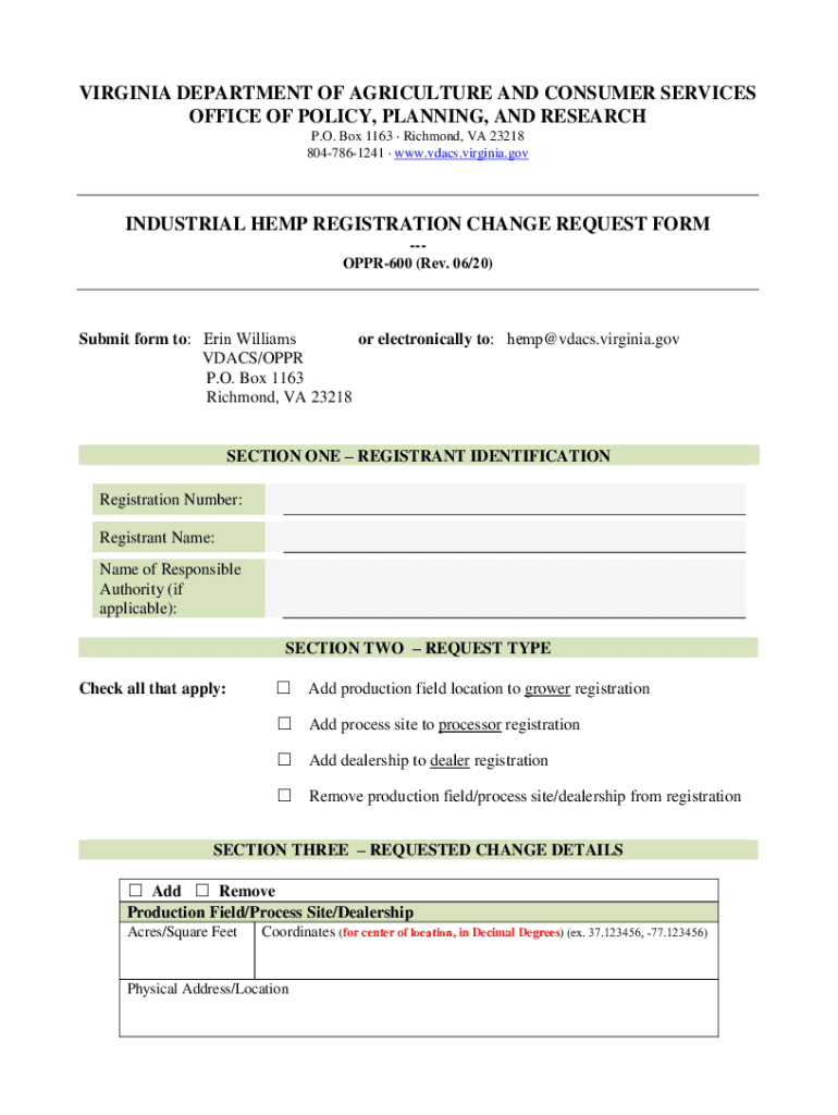 Fillable Online industrial hemp registration change request form Fax Email Print - pdfFiller