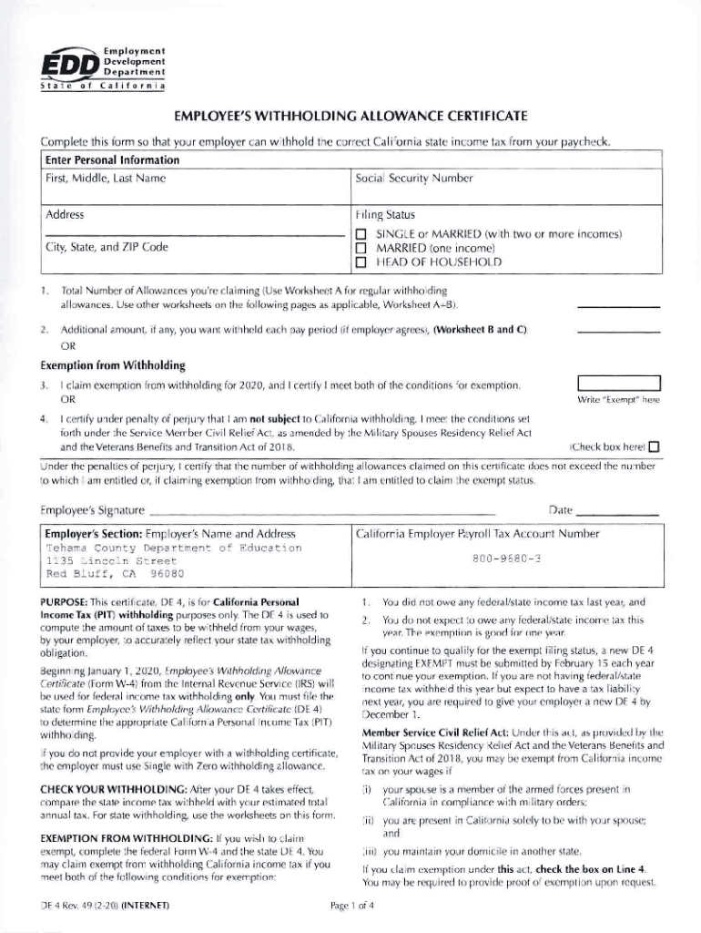 Fillable Online HRS-030CA EMPLOYEE WITHHOLDING ALLOWANCE CERTIFICATE ...