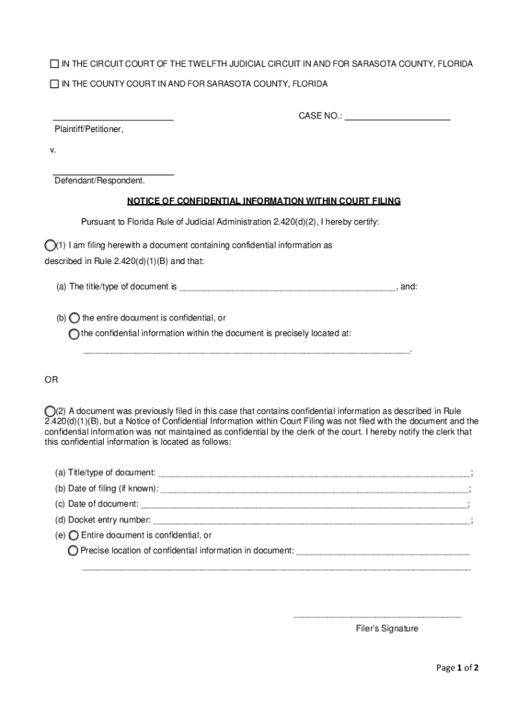 Fillable Online Notice of Confidential Information Within Court Filing ...