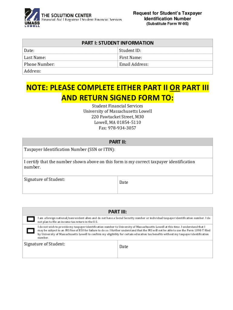 Fillable Online Form UMW 9 University Of Massachusetts Substitute W 9