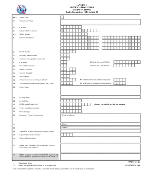 Fillable Online ANNEX 1 NOTIFICATION FORM (SHIP STATIONS) Radio ... Fax ...