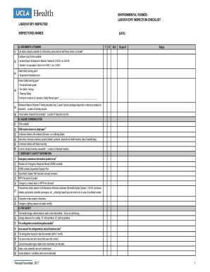 Fillable Online ENVIRONMENTAL ROUNDS LABORATORY INSPECTION CHECKLIST ...