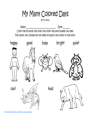 Fillable Online My Many Colored Days by Dr Seuss Lesson Plans ...