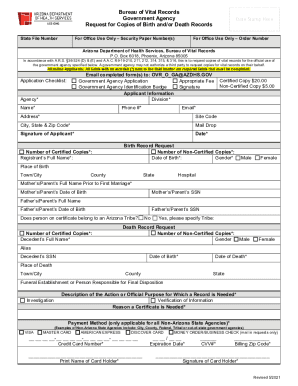Fillable Online GOVERNMENT AGENCY REQUEST FOR COPIES OF BIRTH AND / OR ...