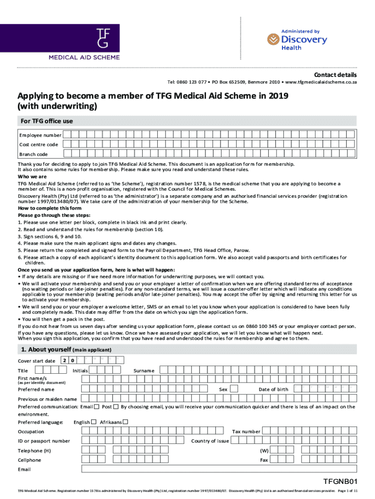 Fillable Online Applying to become a member of TFG Medical Aid Scheme ...