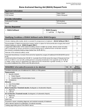 Fillable Online Bone Anchored Hearing Aid (BAHA) Request Form Fax Email ...