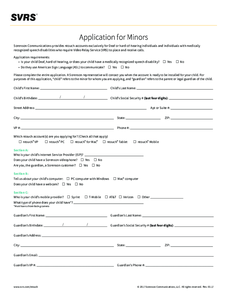 Fillable Online Fillable Online Application for Minors - Sorenson VRS ...