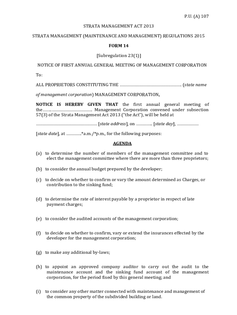 Fillable Online Strata Management (Maintenance and Management) Regulations ... Fax Email Print ...