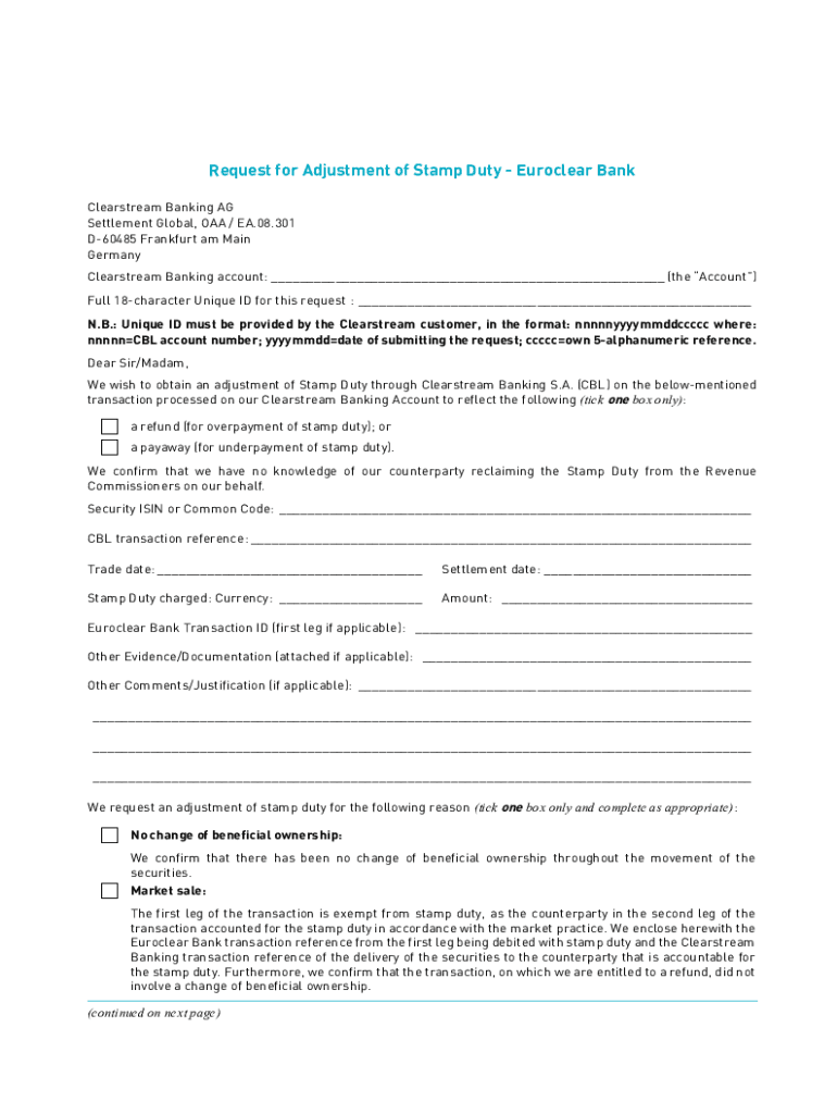 Fillable Online Request for Adjustment of Stamp Duty - Euroclear Bank ...