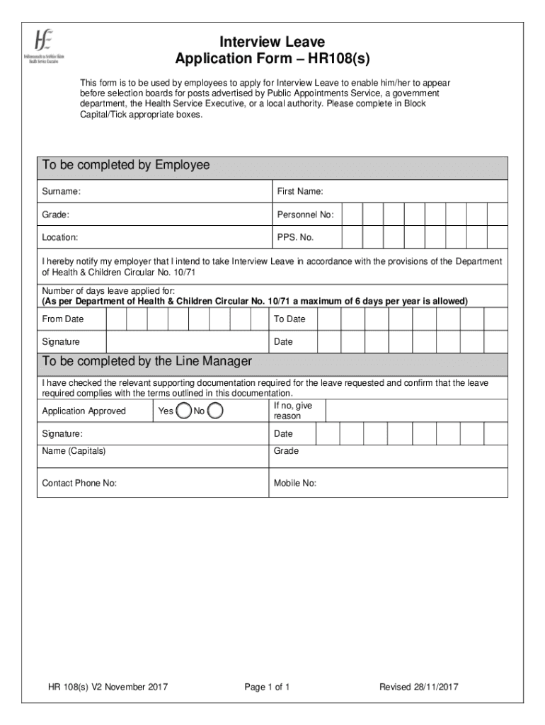 Fillable Online www.hse.ieengstaffParental Leave Application Form ...