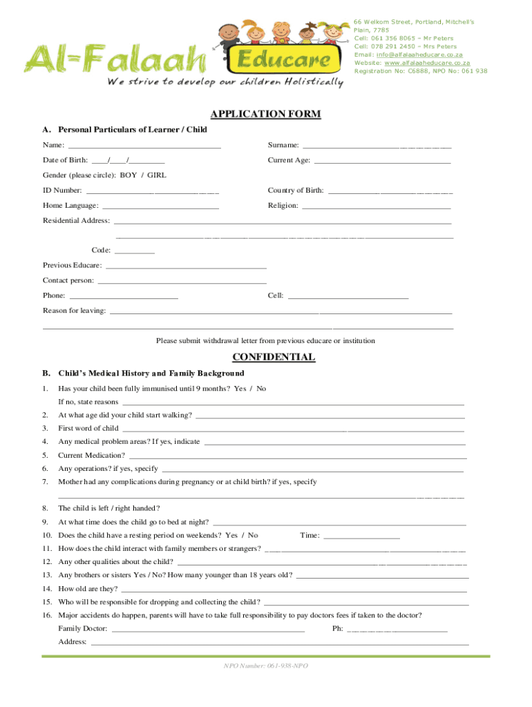 Fillable Online alfalaaheducare co APPLICATION FORM - Al-Falaah Educare Fax Email Print - pdfFiller