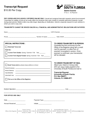 Fillable Online transcript request form 2021 - University of South ...