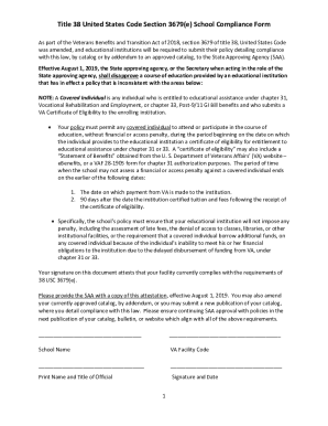 Fillable Online Title 38 United States Code Section 3679(e) School ...