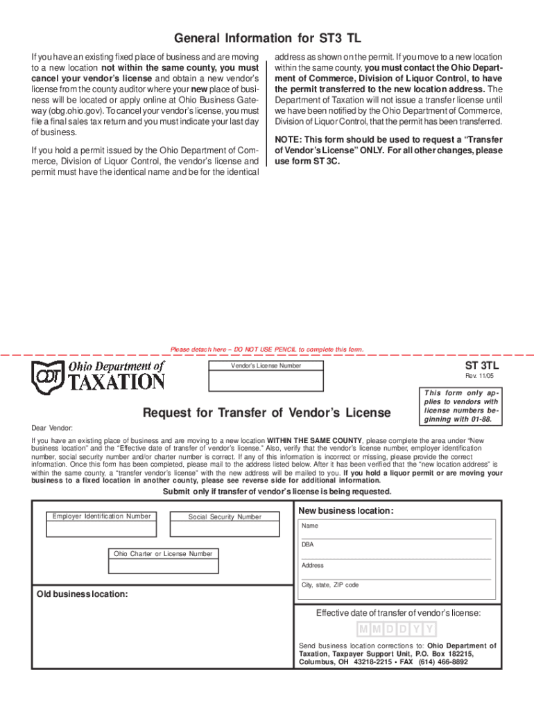 Fillable Online General Information for ST3 TL - Ohio Department of ...