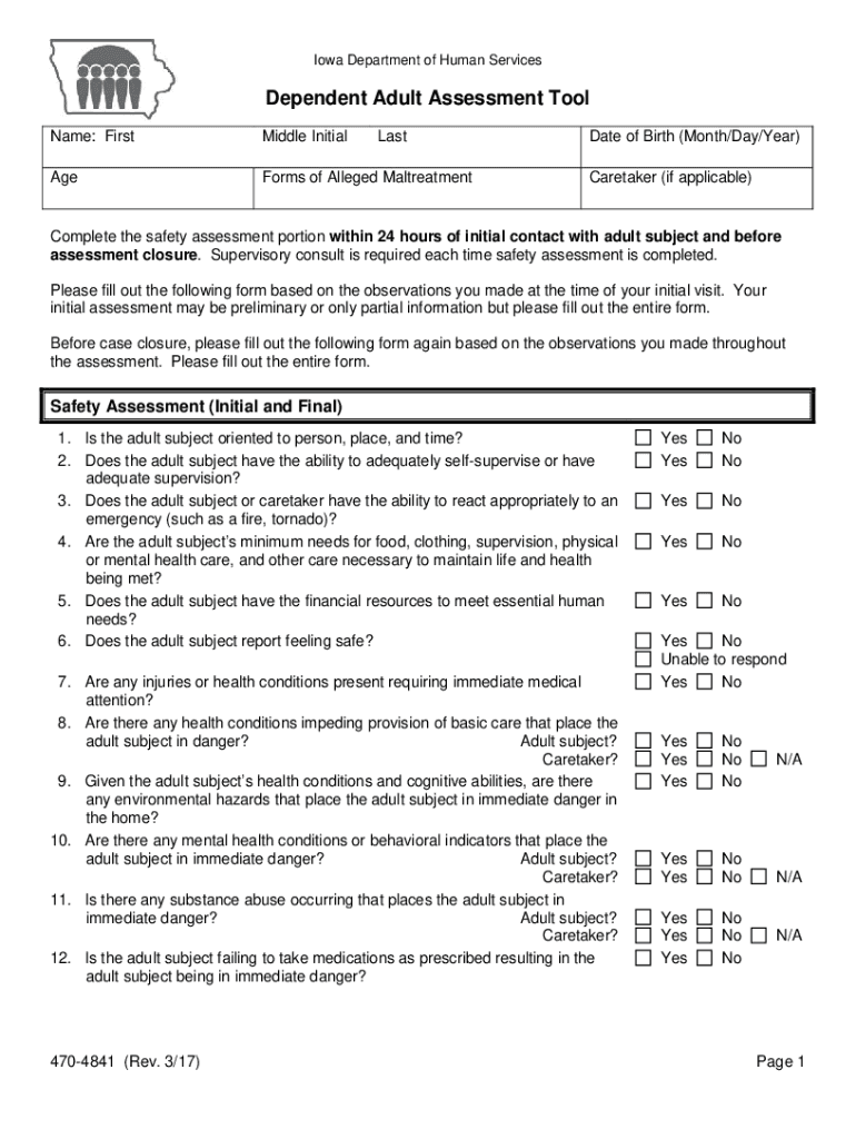 Fillable Online dhs iowa 470-4841 Dependent Adult Assessment Tool Fax ...