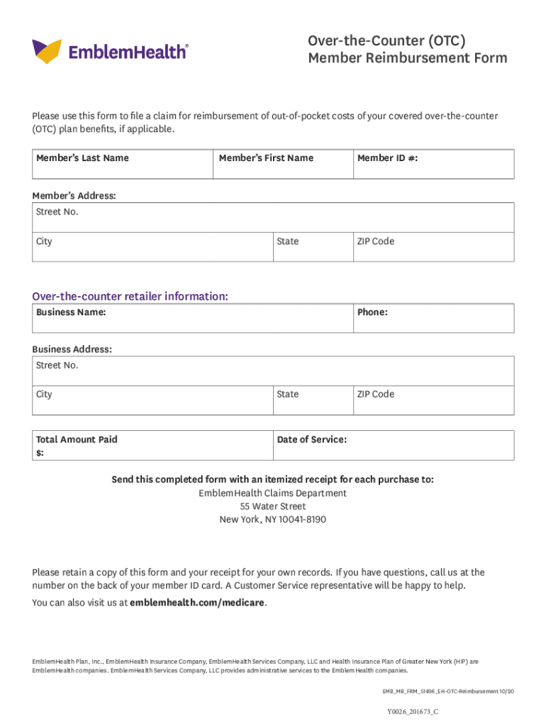 Fillable Online Over-the-Counter (OTC) Member Reimbursement Form Fax ...