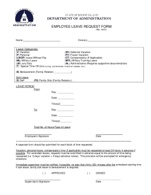 Fillable Online controller admin ri Rhode Island Employee Leave Request ...