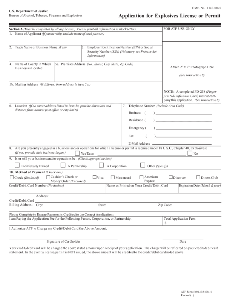 Fillable Online Form ATF Form 5400 13 5 ATF Form 5400 13 5 Application ...