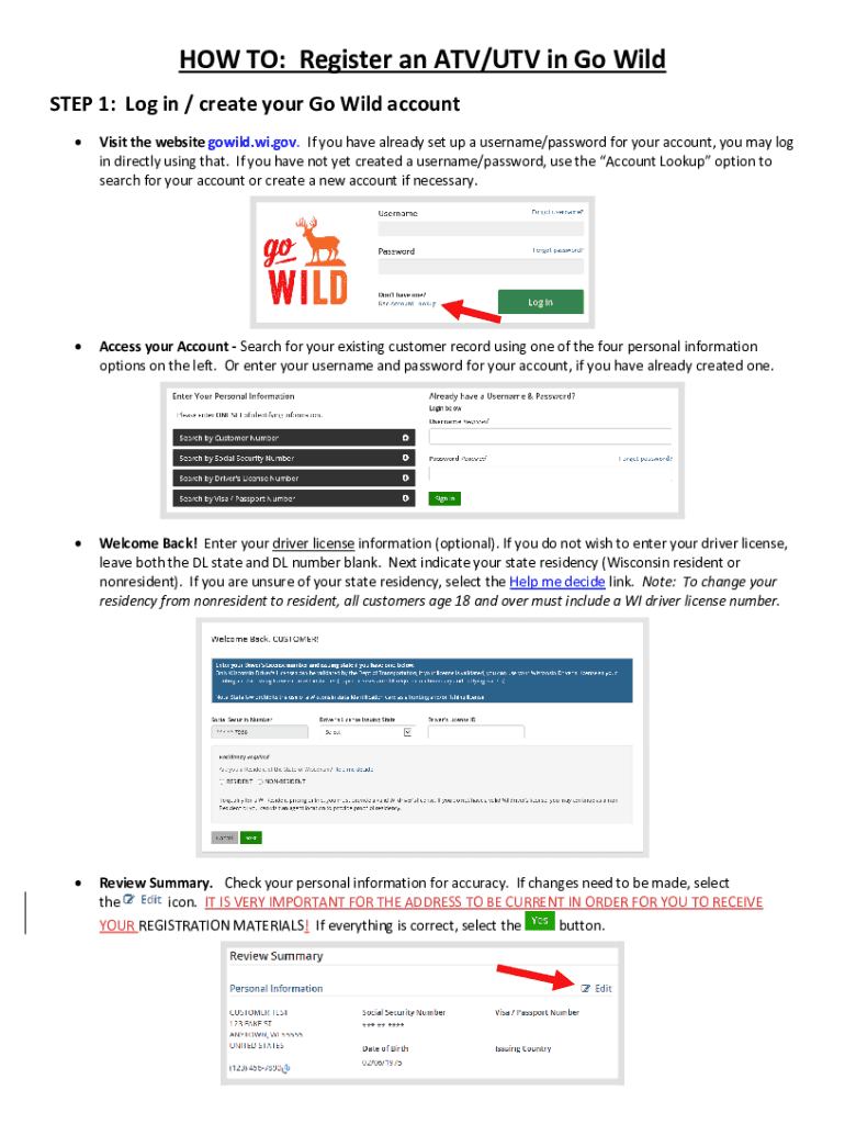 Fillable Online dnr wi HOW TO: Register an ATV/UTV in Go Wild ...