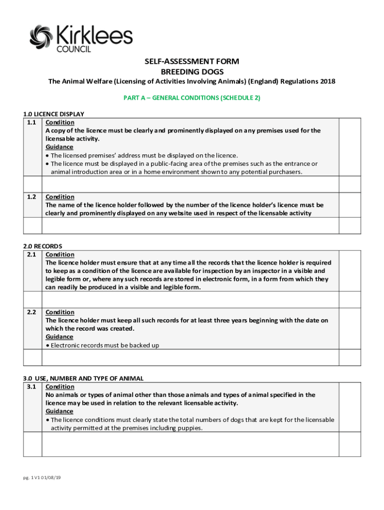 Fillable Online Dog Breeding Self-Assessment Form. Dog Breeding Self ...