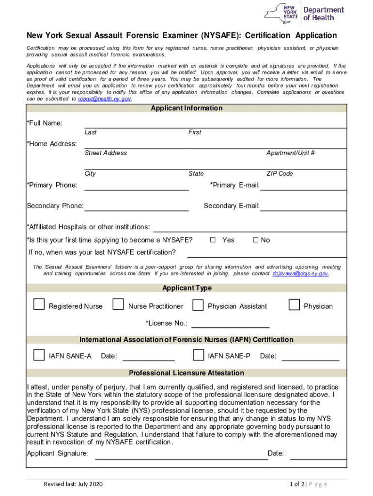 Fillable Online (NYSAFE): Certification Application - New York State ...