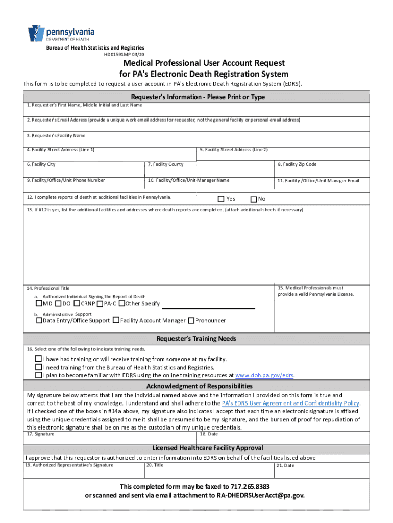 Fillable Online Medical Professional User Account Request Form for PA's ...