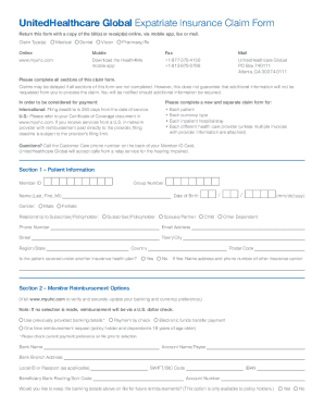Fillable Online UnitedHealthcare Global Expatriate Insurance Claim Form ...