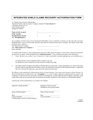 Fillable Online INTEGRATED SHIELD CLAIMS RECOVERY ...