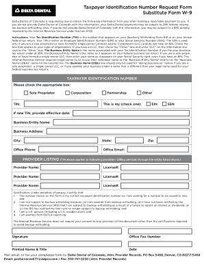 Fillable Online Taxpayer Identification Number Request Form Substitute ...
