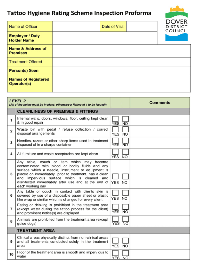 Fillable Online Tattoo Hygiene Rating Scheme Inspection Proforma - Fill ...