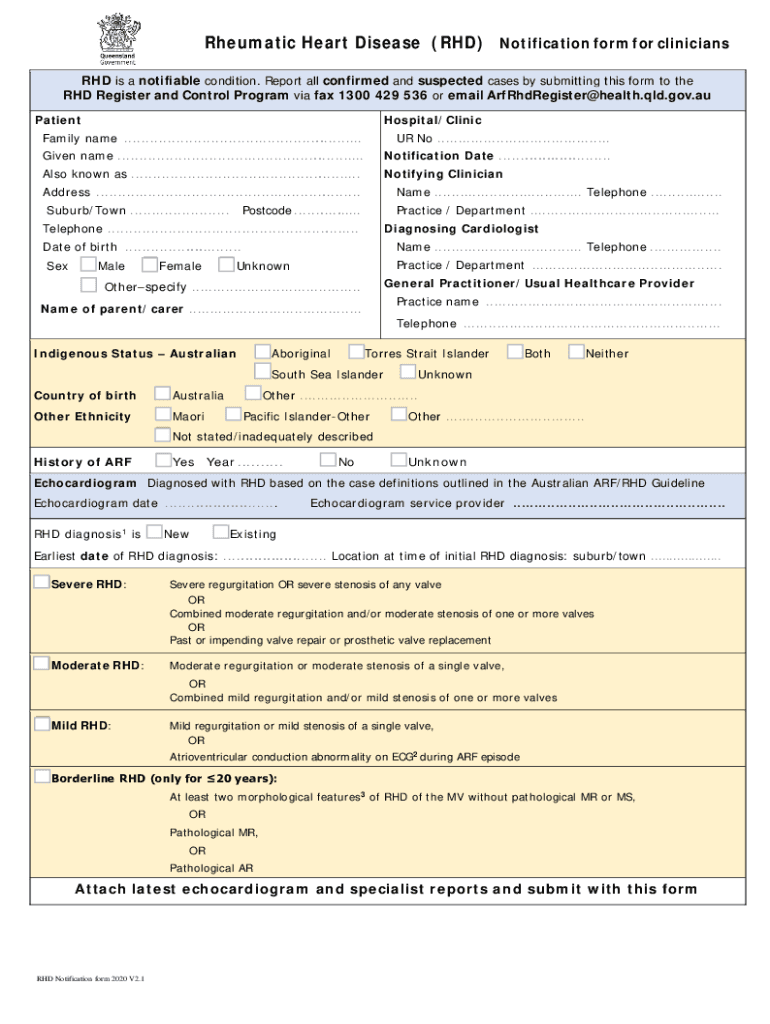 Fillable Online Rheumatic Heart Disease (RHD) Notification form for ...