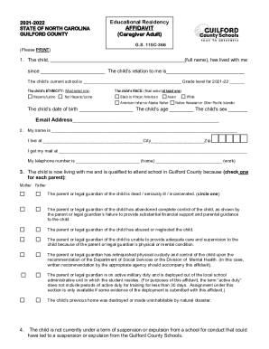 Fillable Online 2021-2022 Educational Residency STATE OF NORTH CAROLINA ...