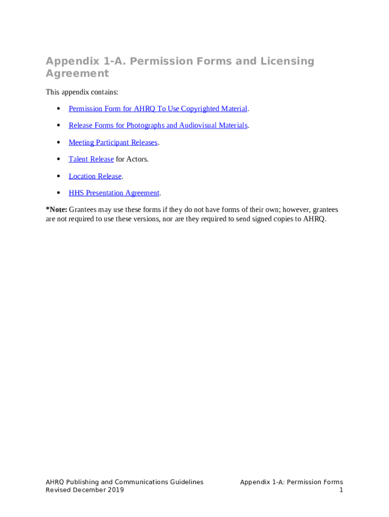 Appendix 1-A. Permission s and Licensing Agreement Doc Template | pdfFiller